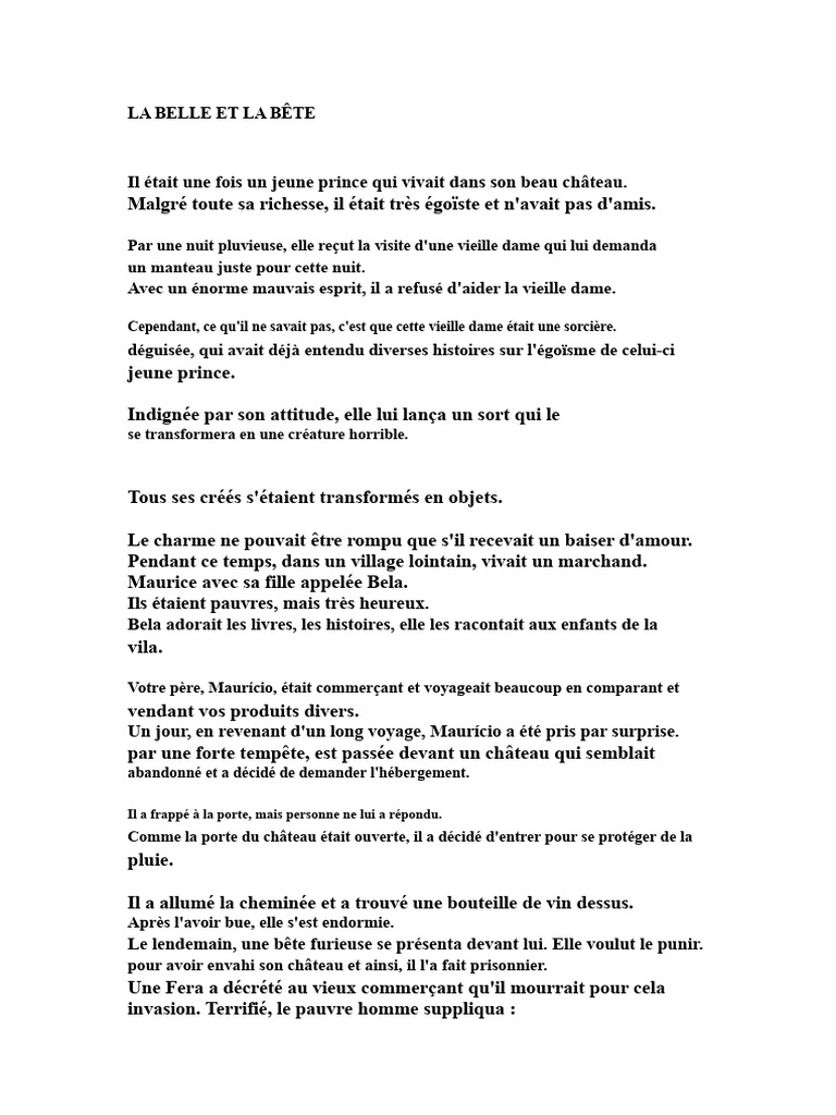 La Belle et la Bête : Amour et Rédemption | PDF