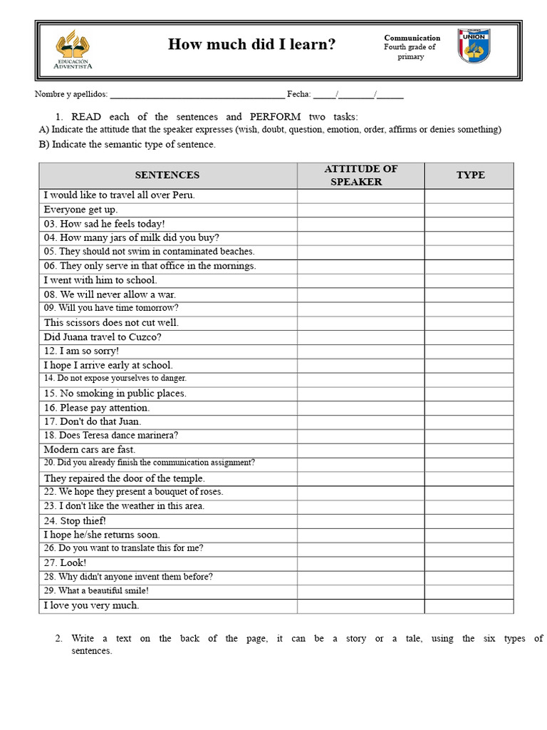 Exam of Sentence Classes | PDF