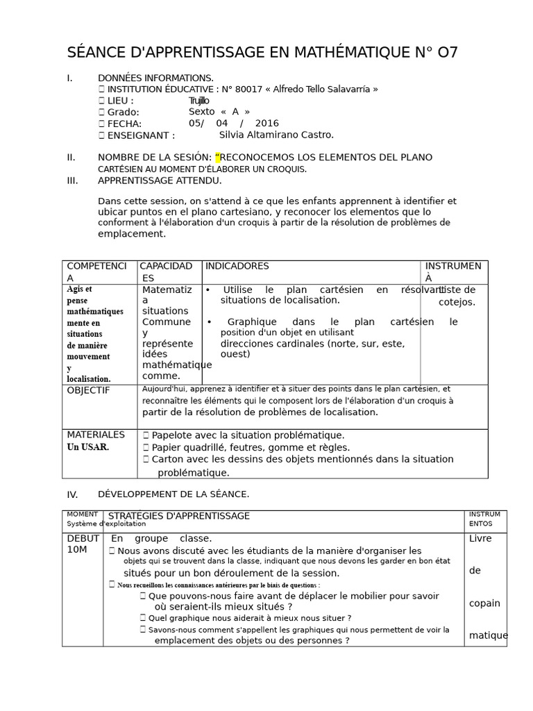 Apprentissage du plan cartésien en classe | PDF | Espace