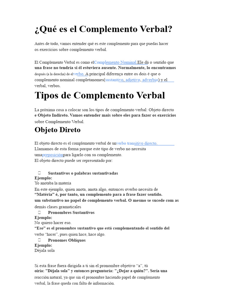 El Verbo y Sus Complementos | PDF | Objeto (gramática) | Verbo