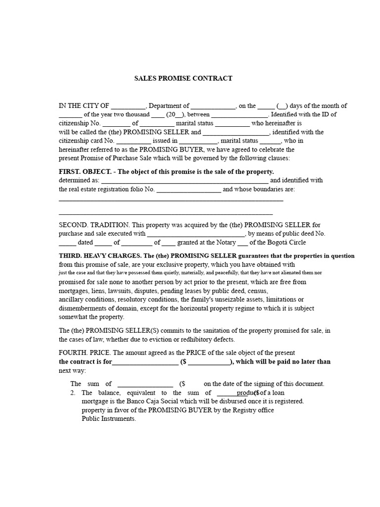 Promise of Sale Contract | PDF | Deed | Sales