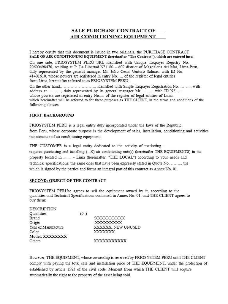 Contract For The Supply and Installation of Air Conditioning Equipment ...