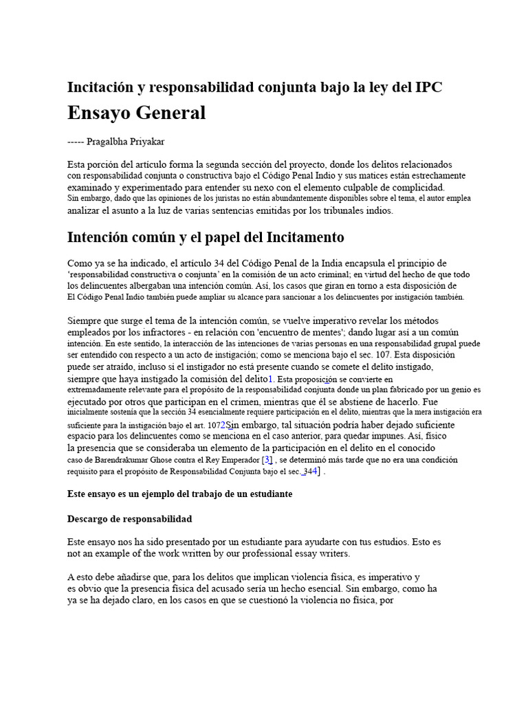 Incitación y Responsabilidad en el IPC | PDF | Conspiración | Crímenes