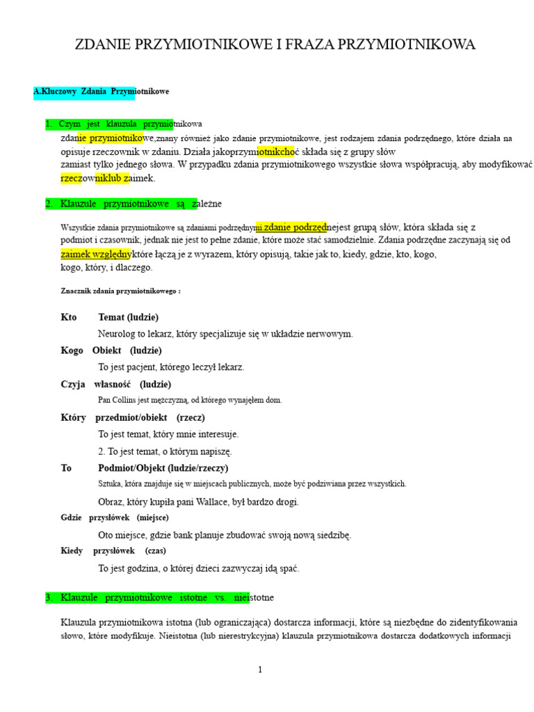 Klasyfikacja Przymiotnikowa I Fraza Przymiotnikowa | PDF