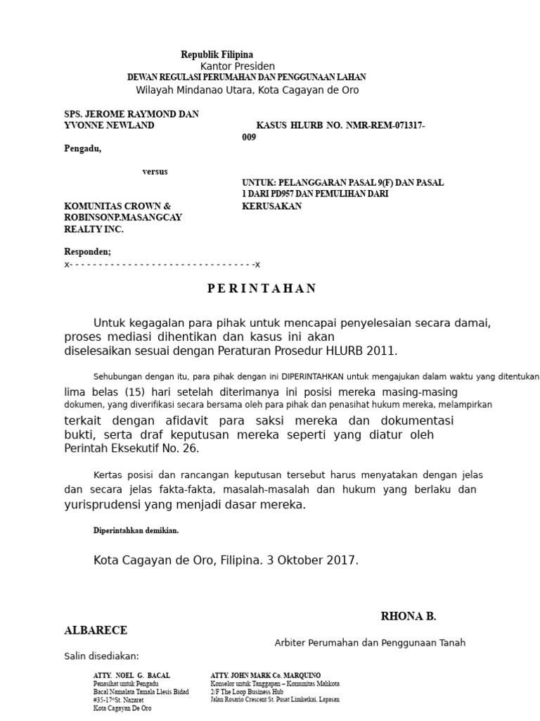 Kasus HLURB: Mediasi Gagal di Cagayan | PDF