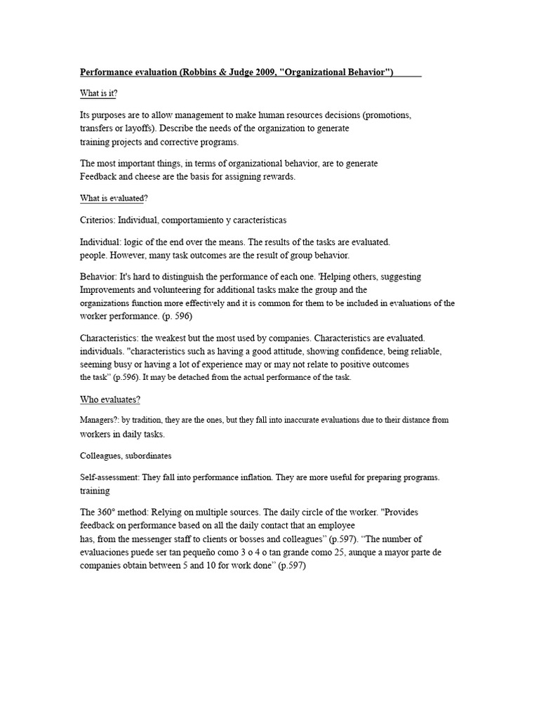 Summary of Performance Evaluation Robbins and Judge Camilo | PDF ...