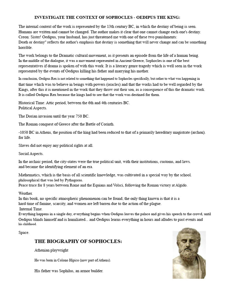 Social, Cultural, and Political Context of The Work Oedipus Rex | PDF ...
