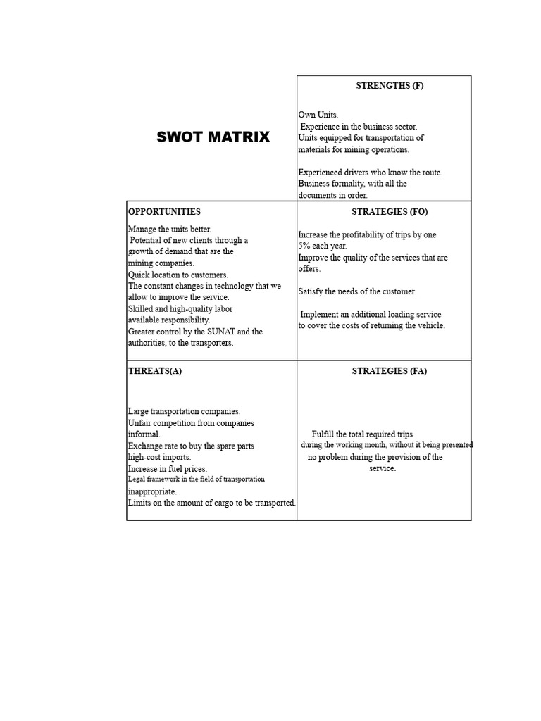 SWOT Matrix | PDF | Swot Analysis | Transport