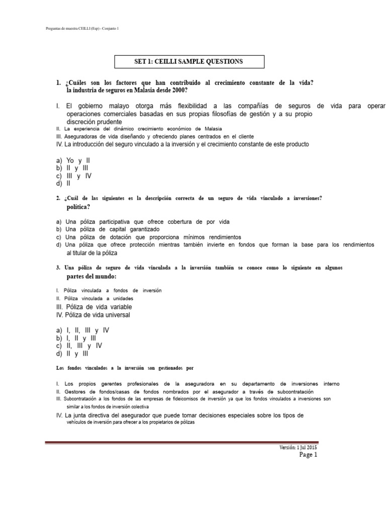 CEILLI Nueva Edición Preguntas (Inglés - Conjunto 1) | PDF | Póliza de ...