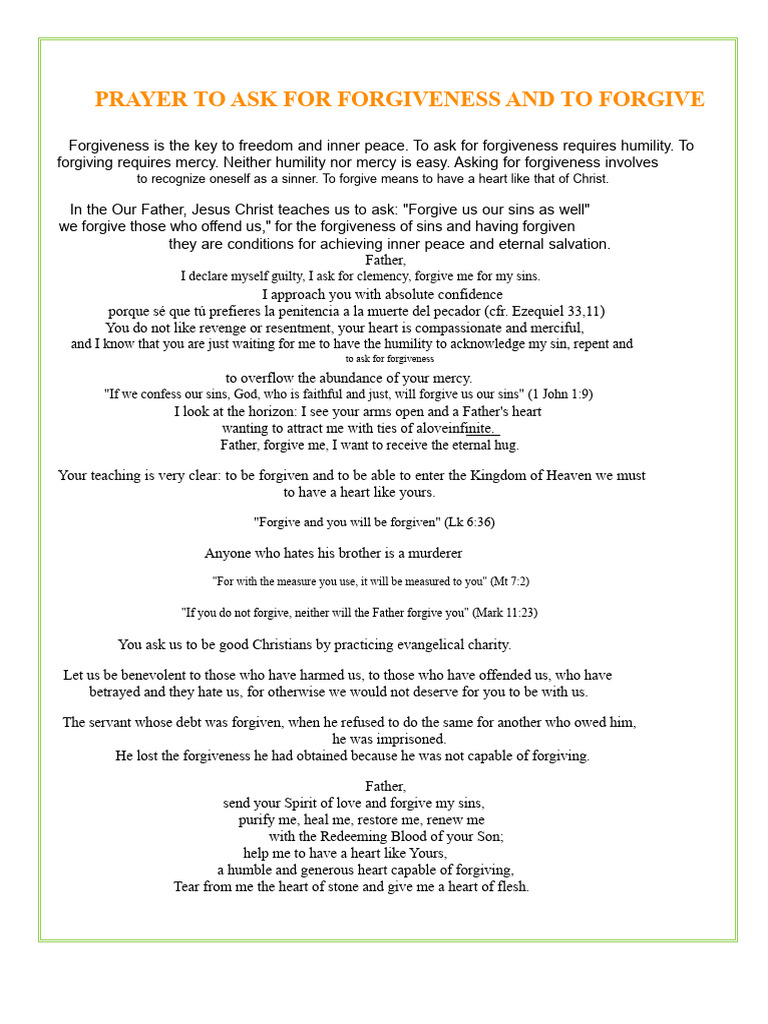 Prayer To Ask For Forgiveness and To Forgive | PDF | Forgiveness | Mercy
