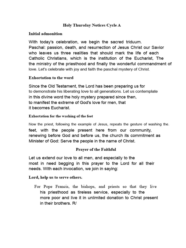 Holy Thursday Announcements Cycle A | PDF | Eucharist | Prayer