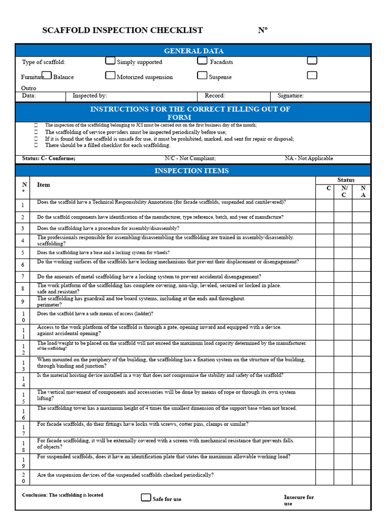 Scaffold Inspection Checklist Guide | PDF | Scaffolding | Equipment