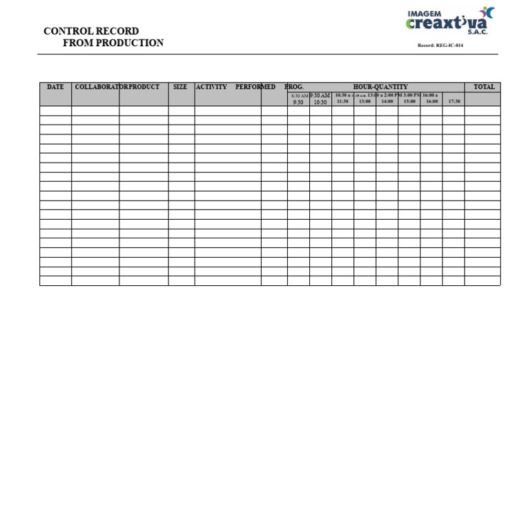 Production Control Record REG-IC-014 | PDF