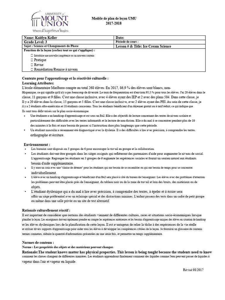 Plan de leçon : Science des phases de la matière | PDF | Apprentissage ...