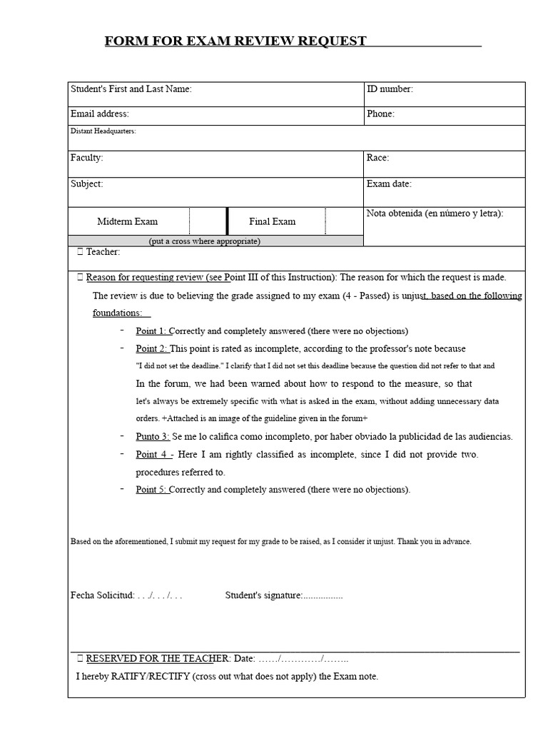 Application Form For Exam Review Request | PDF