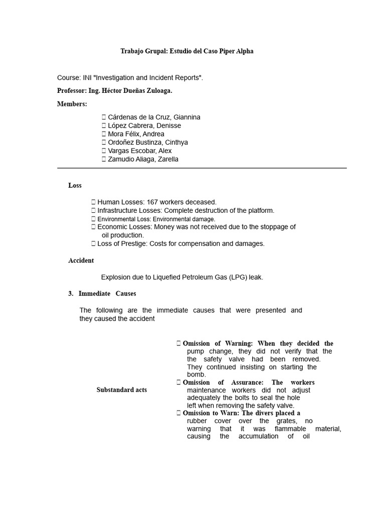 Incident Investigation - Piper Alpha Case | PDF | Occupational Safety ...