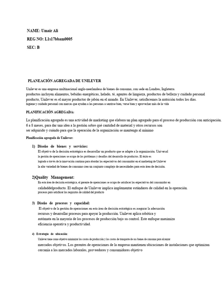 Planificación Agregada Unilever | PDF | Planificación | Calidad (comercial)