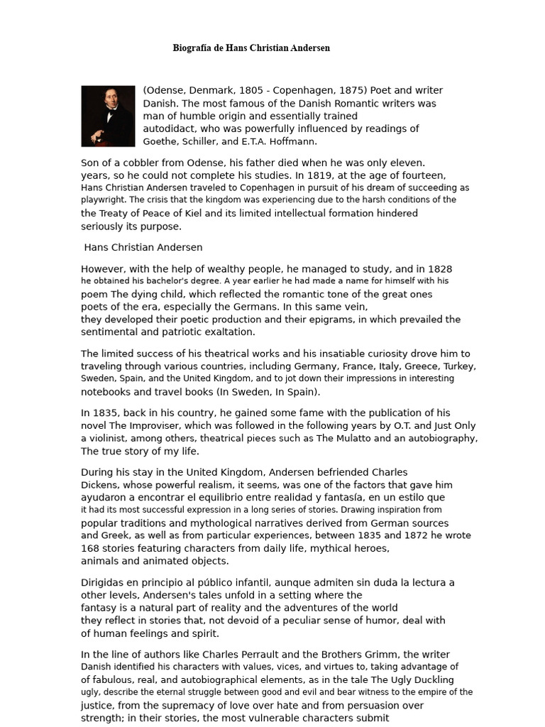 Biography of Hans Christian Andersen | PDF | Hans Christian Andersen ...