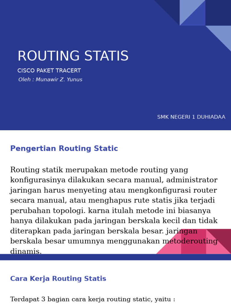 Routing Statis Di Cisco Paket Tracert | PDF