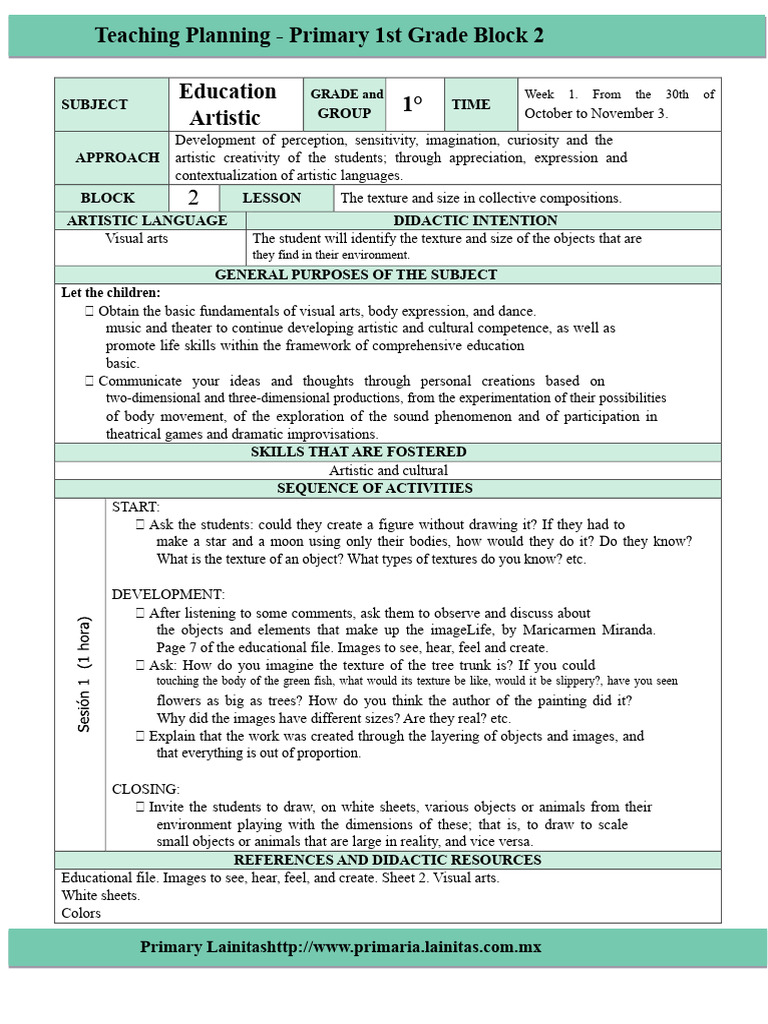 1st Grade Artistic Planning Guide | PDF | The Arts | Image