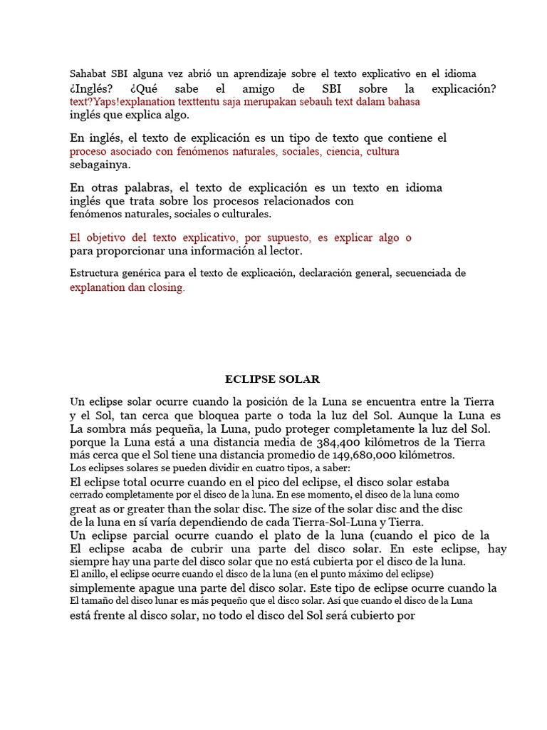 Eclipse Solar - Texto de Explicación | PDF | Eclipse solar | Eclipse