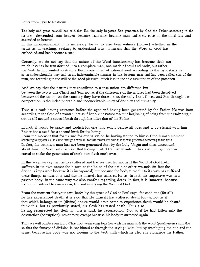 Letter From Cyril To Nestorius | PDF | Conceptions Of God | Spirituality
