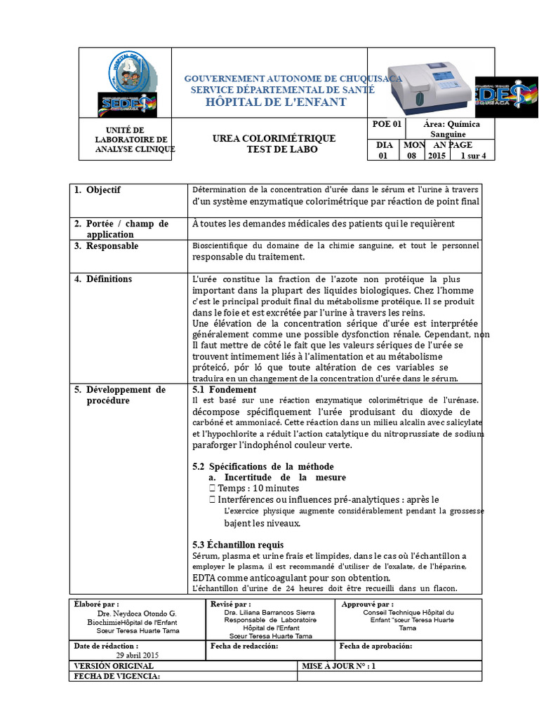 Test Colorimétrique d'Urée Sanguine | PDF | Urée | Urine