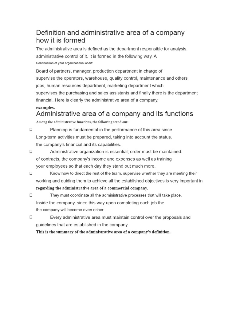 Administrative Area of A Company: Definition and How It Is Structured ...