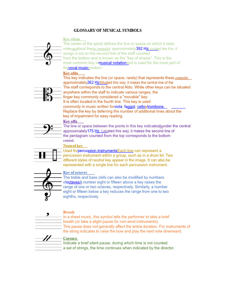 Glossary of Musical Symbols | PDF | Clef | Pitch (Music)