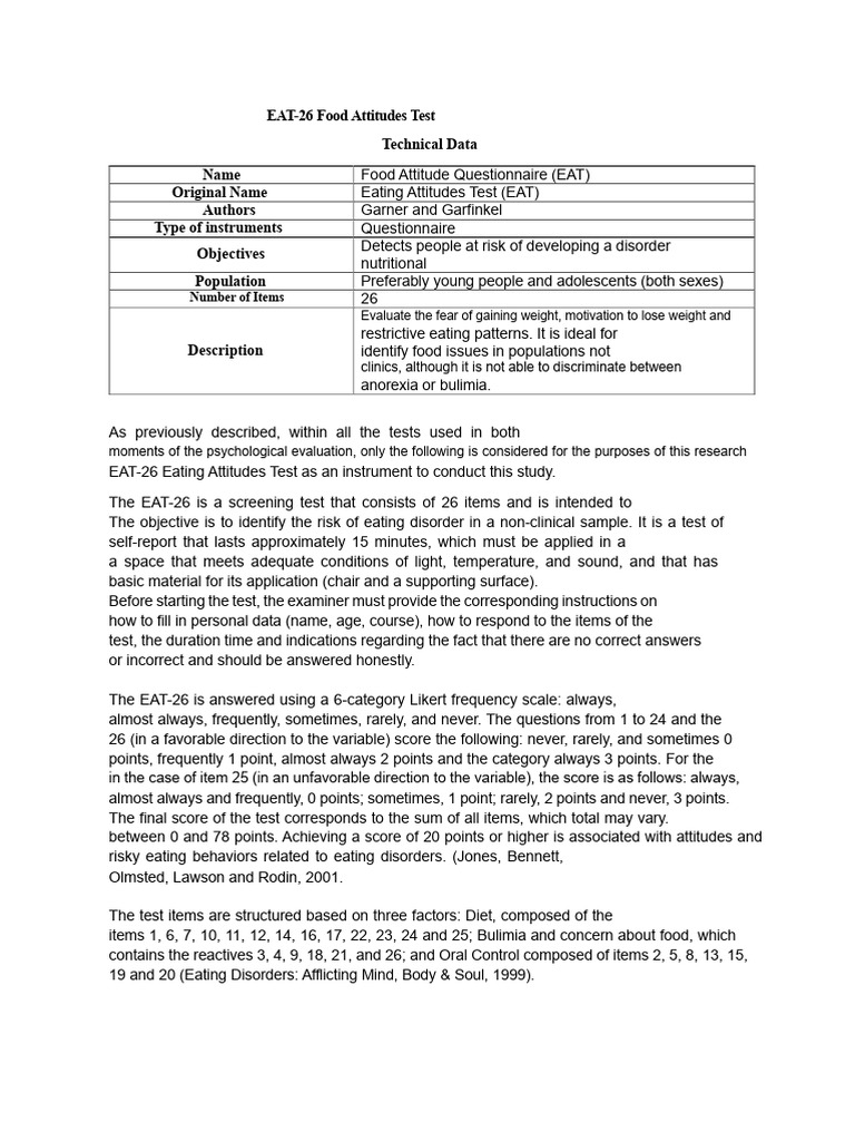 Food Attitudes Test Eat | PDF | Eating Disorder | Nutrition