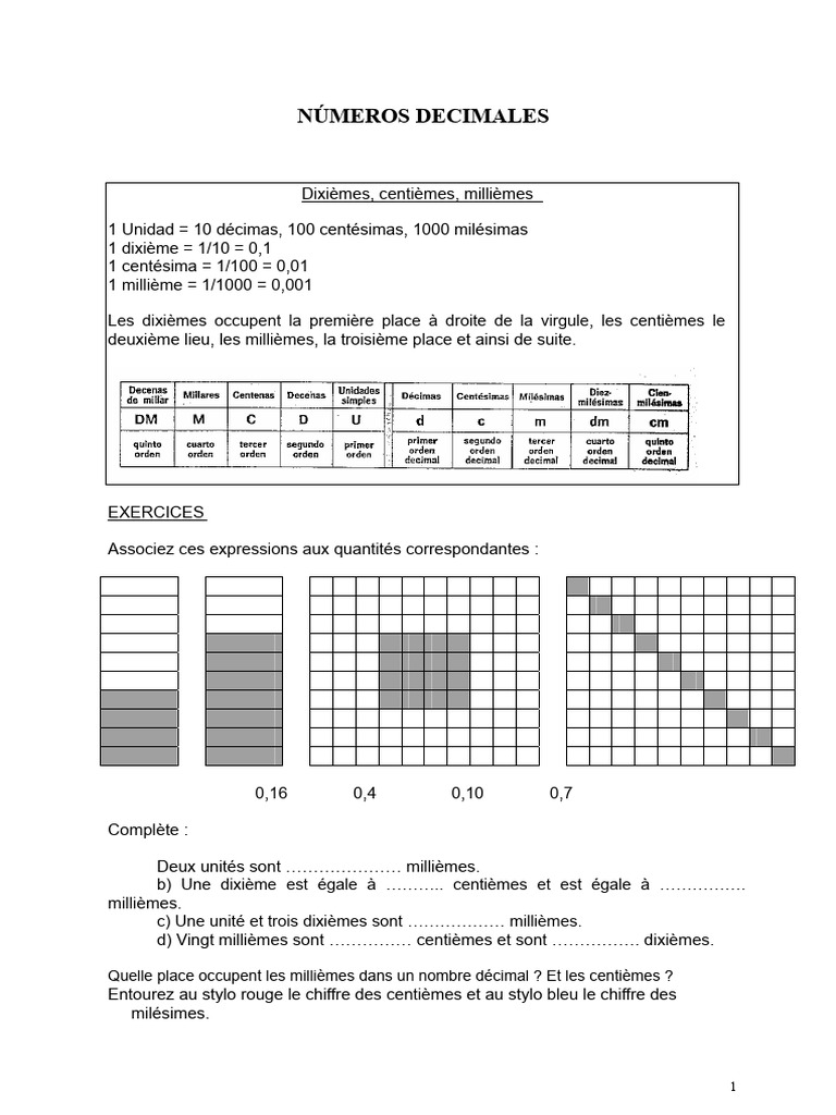Comprendre les Nombres Décimaux | PDF | Décimal | Mathématiques ...