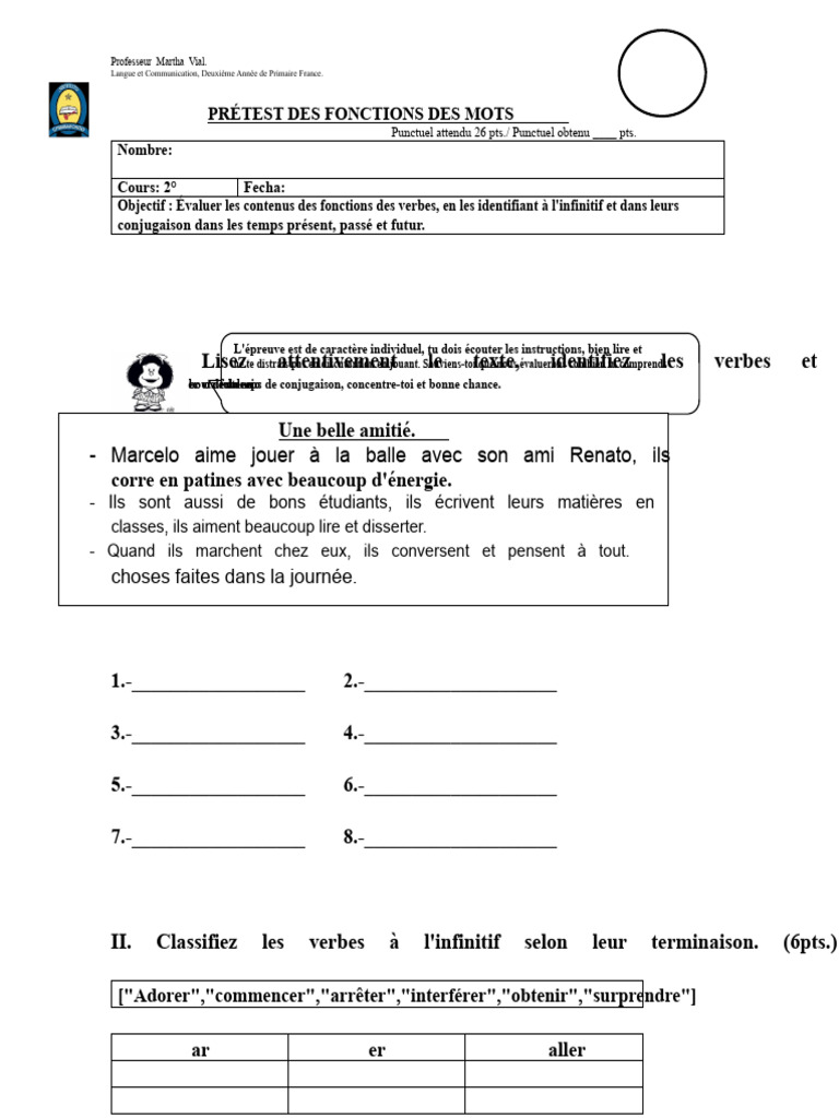 Évaluation des Fonctions des Verbes | PDF | Verbe | Grammaire