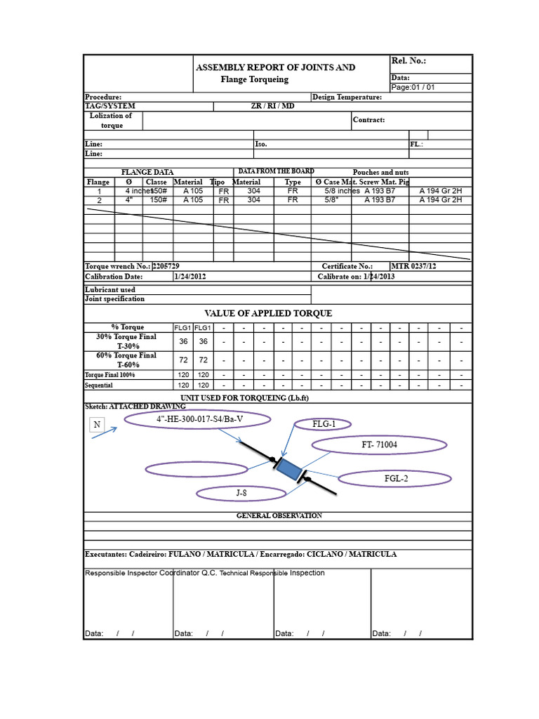 Torque Report Template | PDF | Screw | Mechanical Engineering