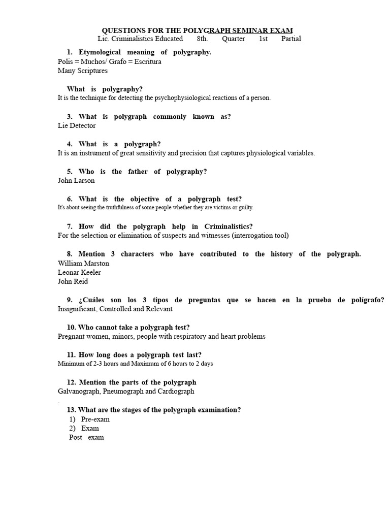 Questions For The Polygraph Exam | PDF | Polygraph | Physiology