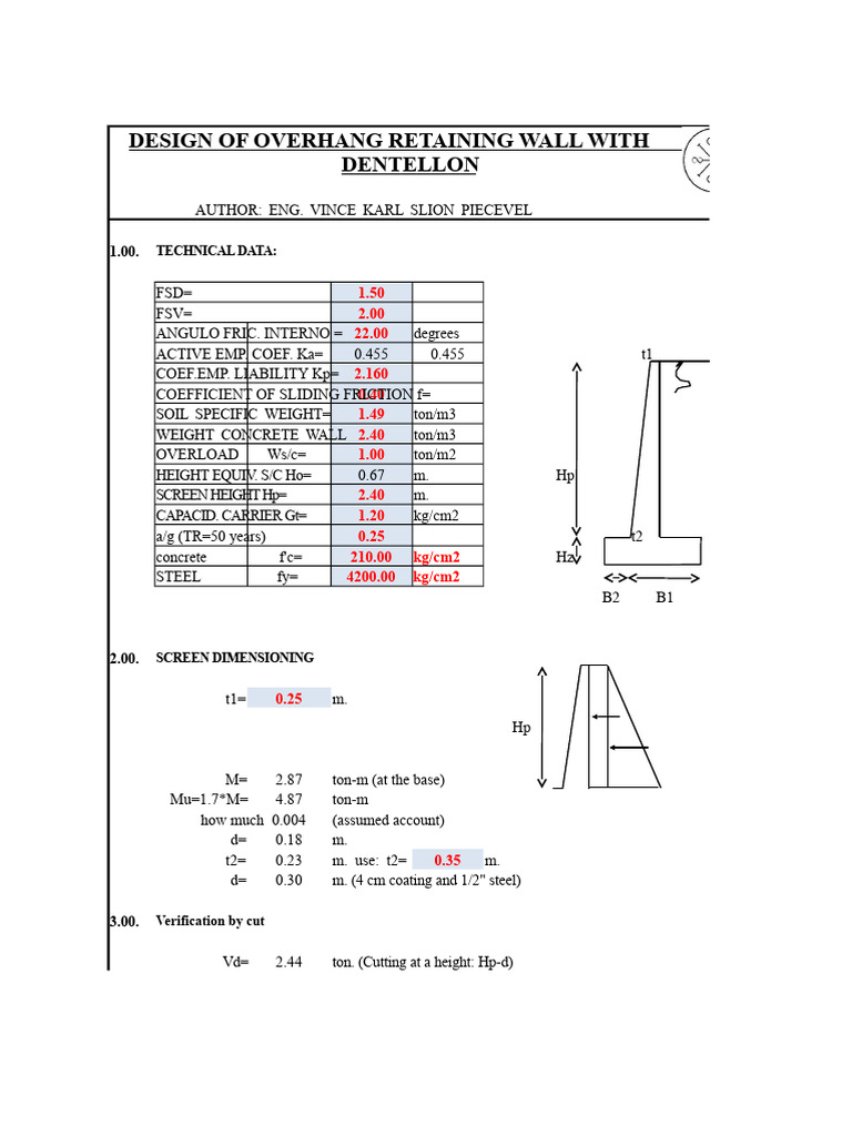 Calculation of The Retaining Wall With Dentil | PDF | Civil Engineering ...