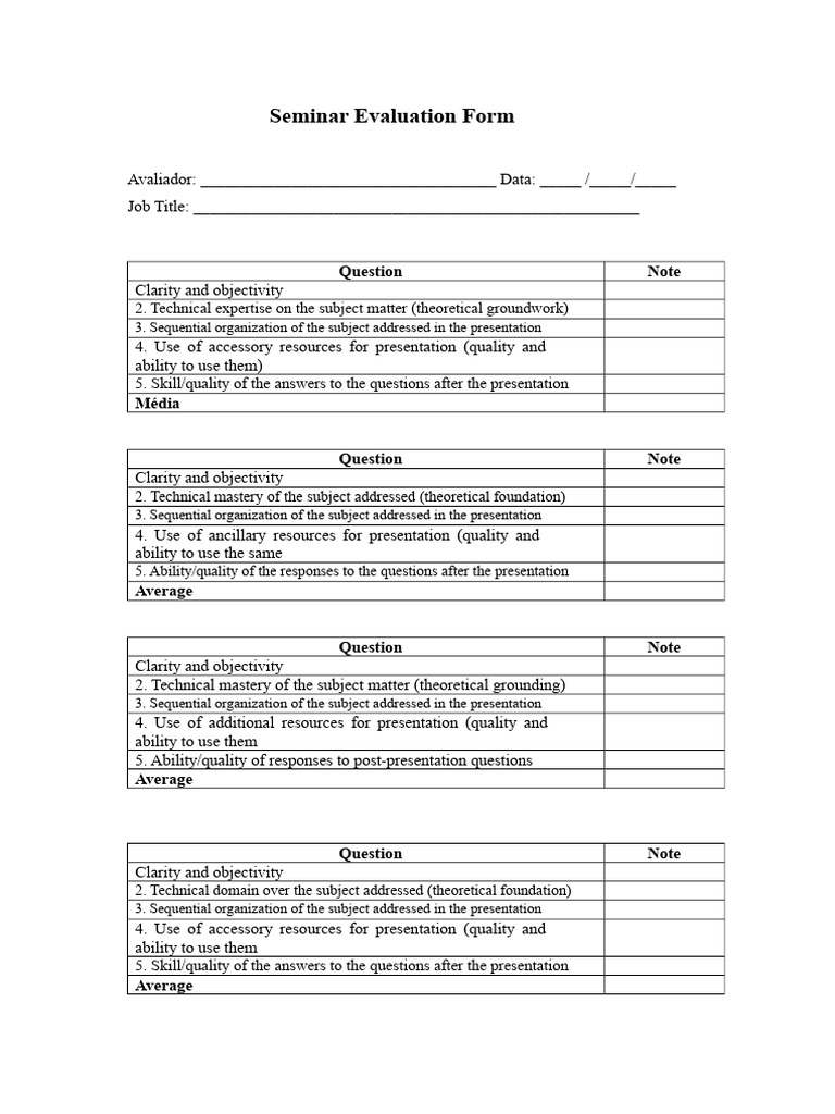 Seminar Evaluation Form | PDF