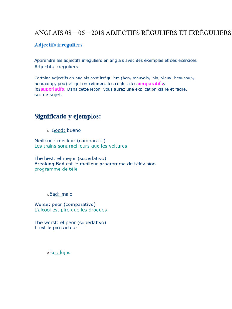 Adjectifs Réguliers Et Irréguliers en Anglais | PDF | Syllabe