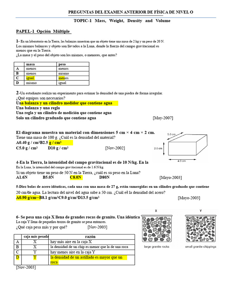 1 Masa, Peso, Densidad y Volumen | PDF | Masa | Peso