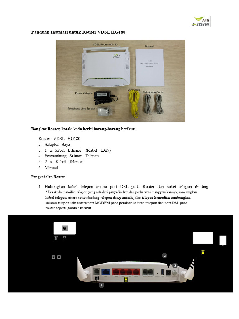 Panduan Instalasi Router VDSL HG180 | PDF