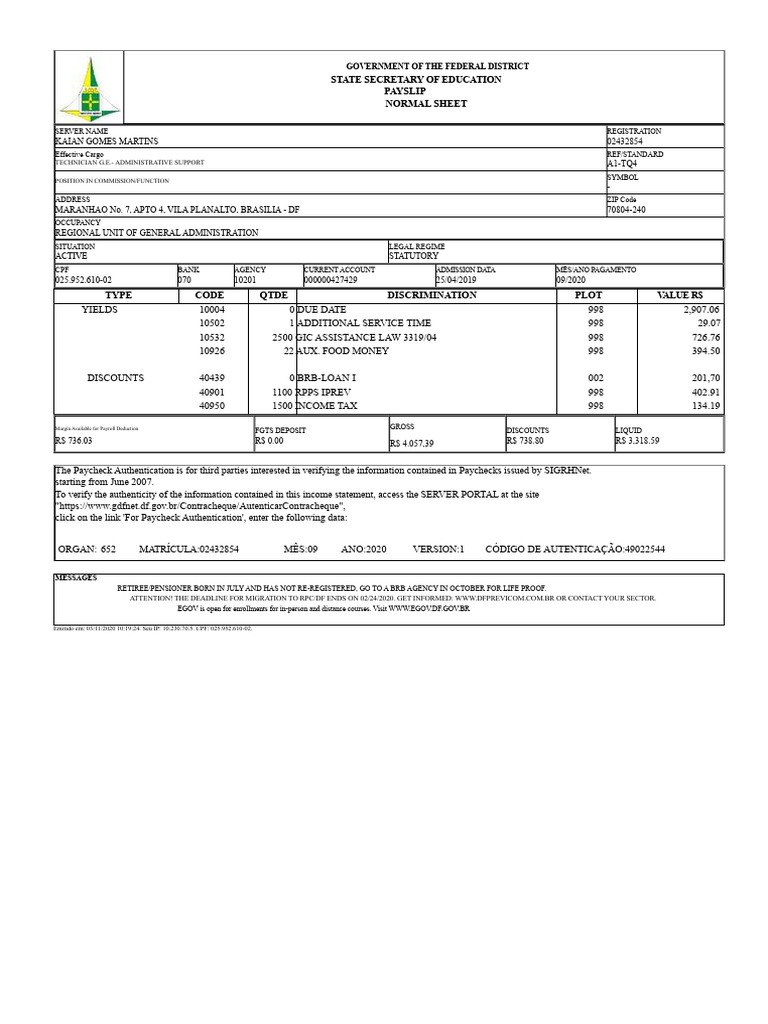 GOVERNMENT OF THE FEDERAL DISTRICT - Paycheck | PDF | Paycheck | Economies
