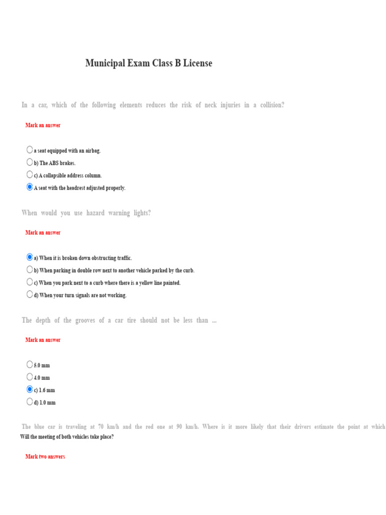 Municipal Class B License Exam Guide | PDF | Driving | Traffic Collision