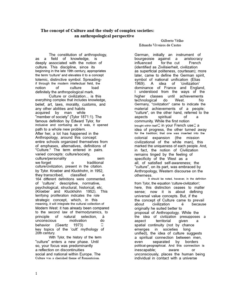The Concept of Culture and The Study of Complex Societies | PDF ...