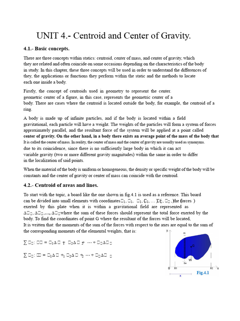 UNIT IV Centroids and Centers of Gravity | PDF | Center Of Mass | Force