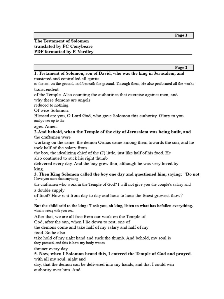The Testament of Solomon | PDF | Solomons | Demons