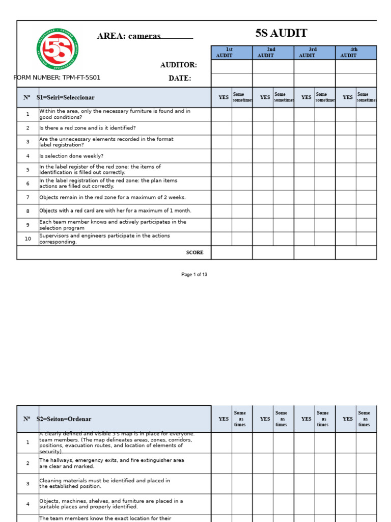 5S Audit Checklist for Camera Area | PDF | Audit | Waste