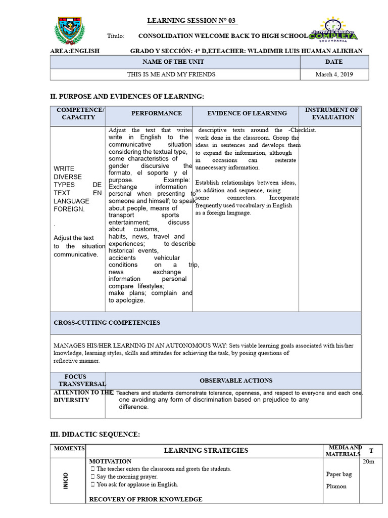 English Learning Session Overview | PDF | English Language | Teachers