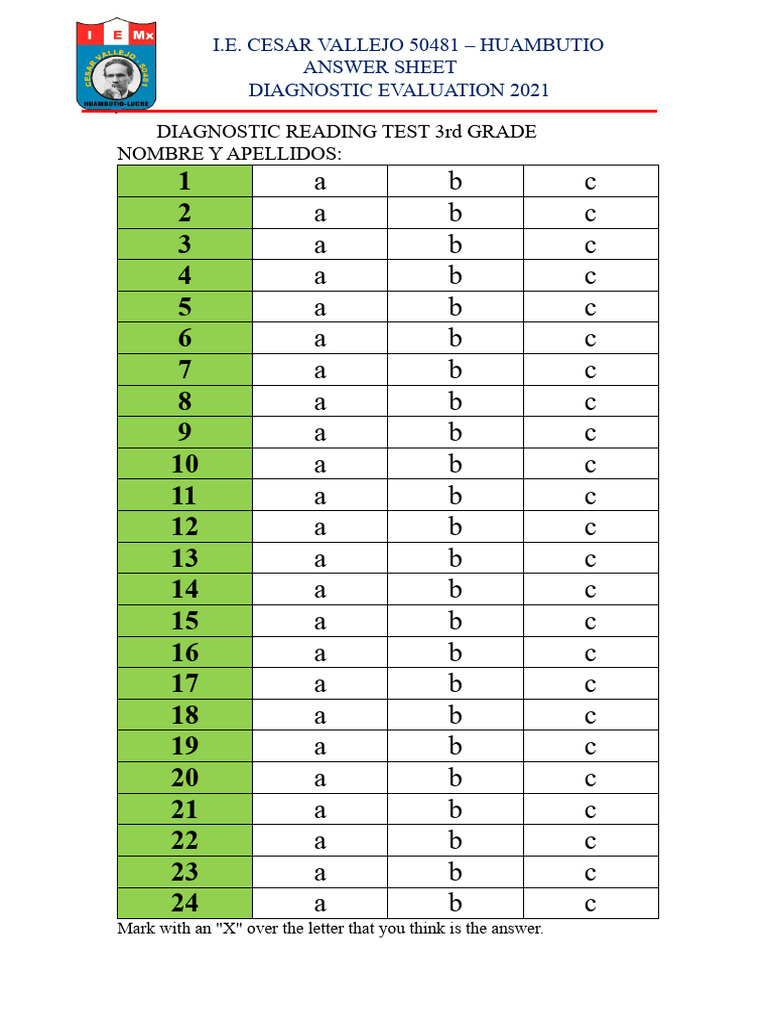 Answer Sheet For Mathematics Test | PDF