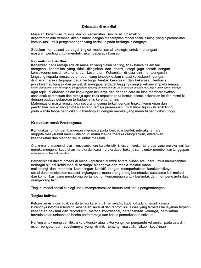 Kehamilan Dini: Tantangan dan Solusi | PDF
