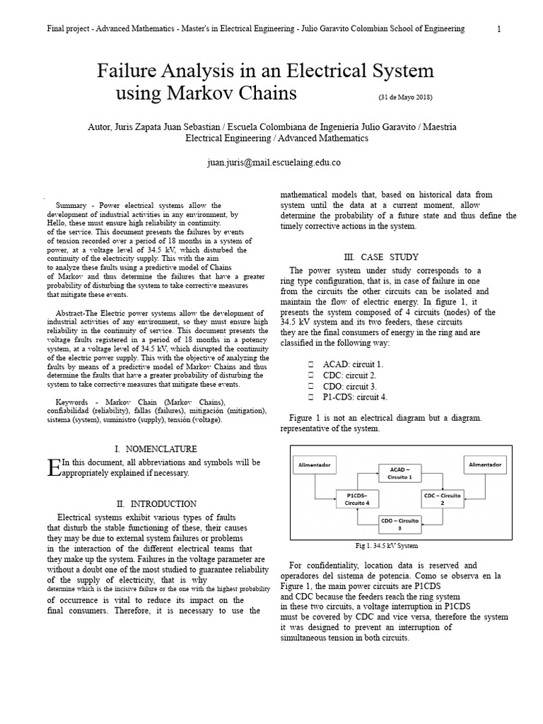 IEEE - Failure Analysis in An Electrical System Using Markov Chains | PDF | Voltage | Electric ...