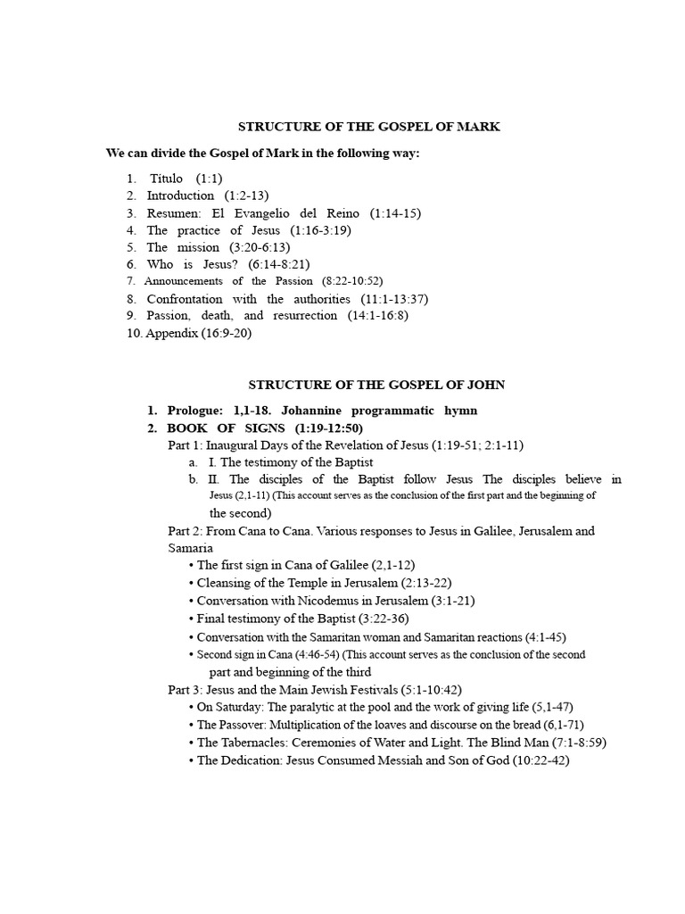 Structure of The Gospel of Mark and John | PDF